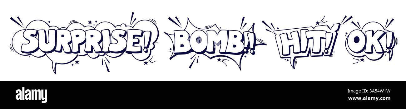 Black and white speech bubbles surprise bomb hit ok Stock Vector Image ...