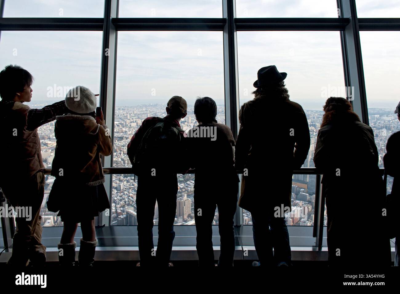 Visitors enjoying panoramic views of metropolitan Tokyo from the Tembo ...