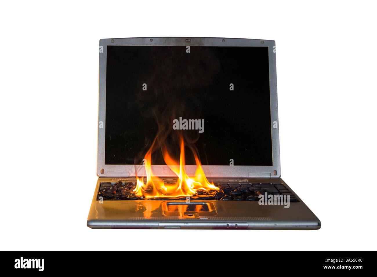 Burning laptop and keyboard, equipment fire due to faulty battery and ...