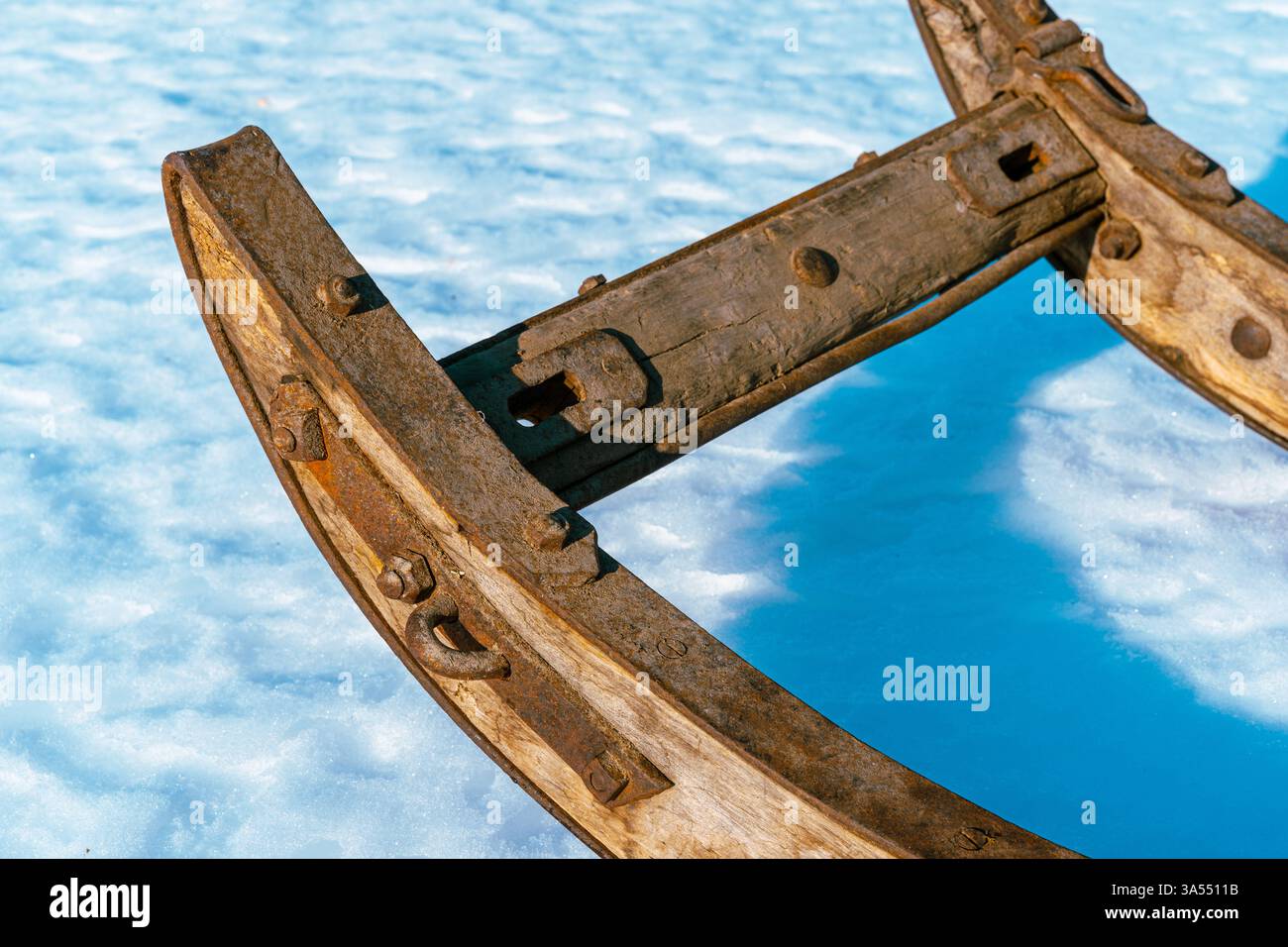 detail of old timber sled for horses Stock Photo - Alamy