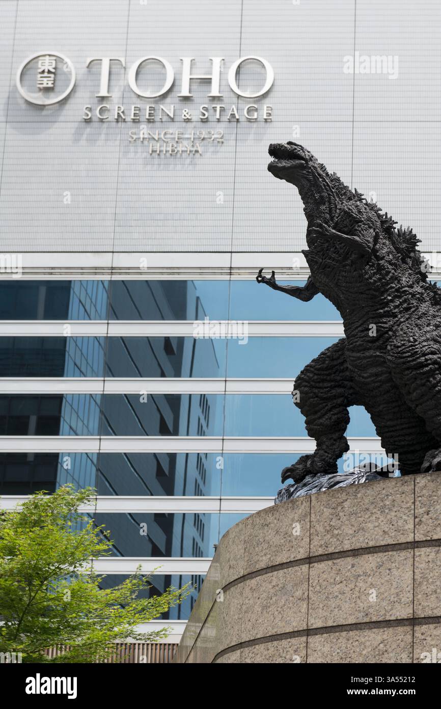 Godzilla statue in front of Toho Screening Stage, Ginza, Tokyo Stock ...