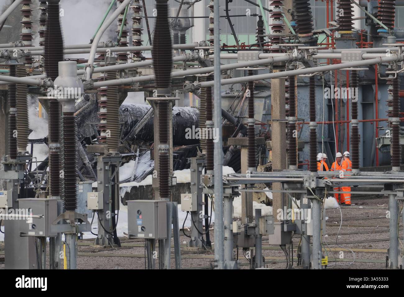 Foam at the North Hyde electrical substation which caught fire. More ...