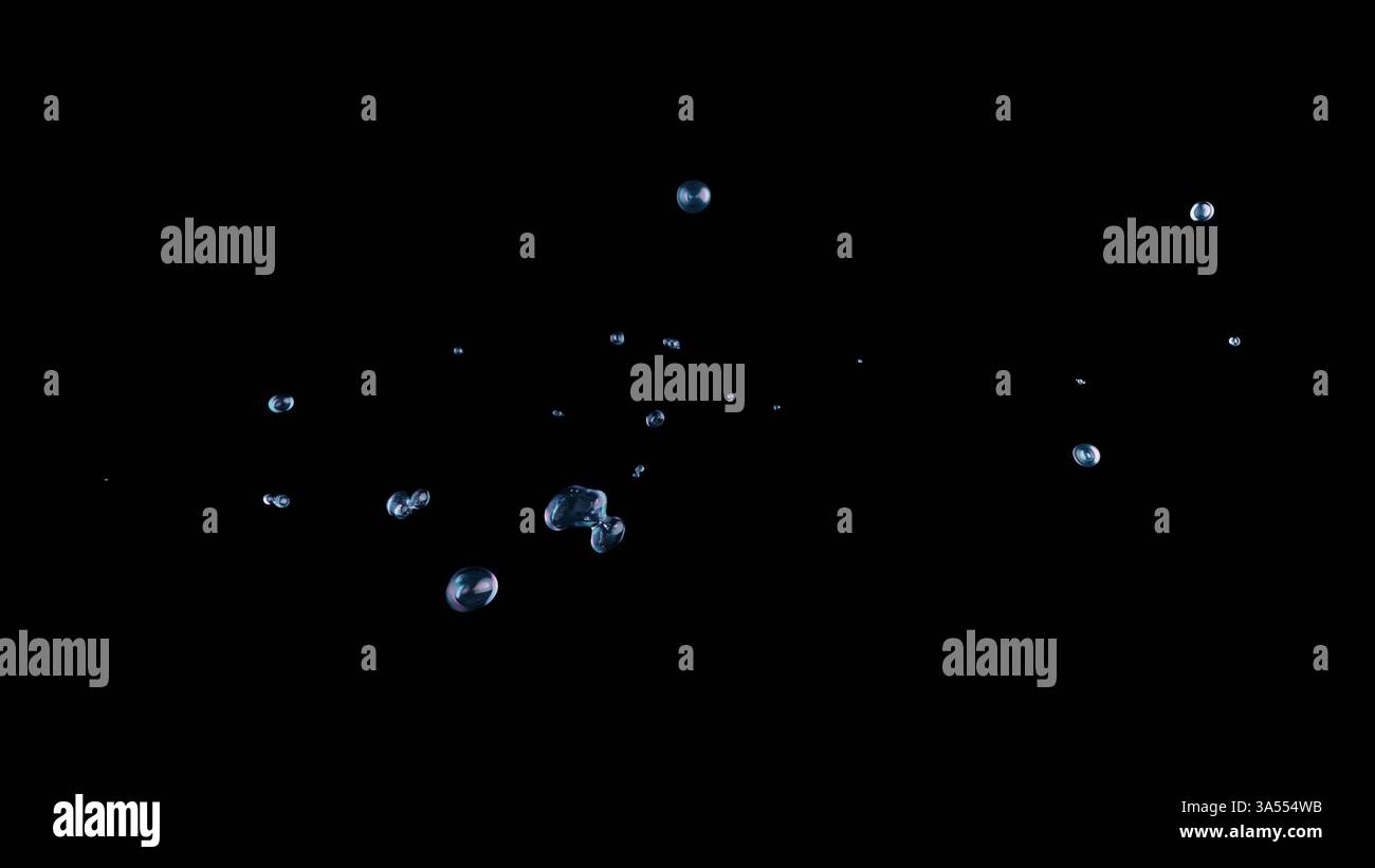 Chaotic water bubbles and liquid spheres float and splash in a 3D ...