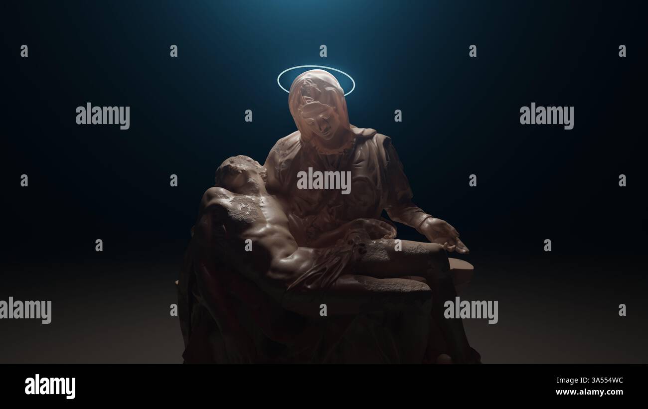 A modern reinterpretation of Michelangelo Pieta, blending 3D graphics ...