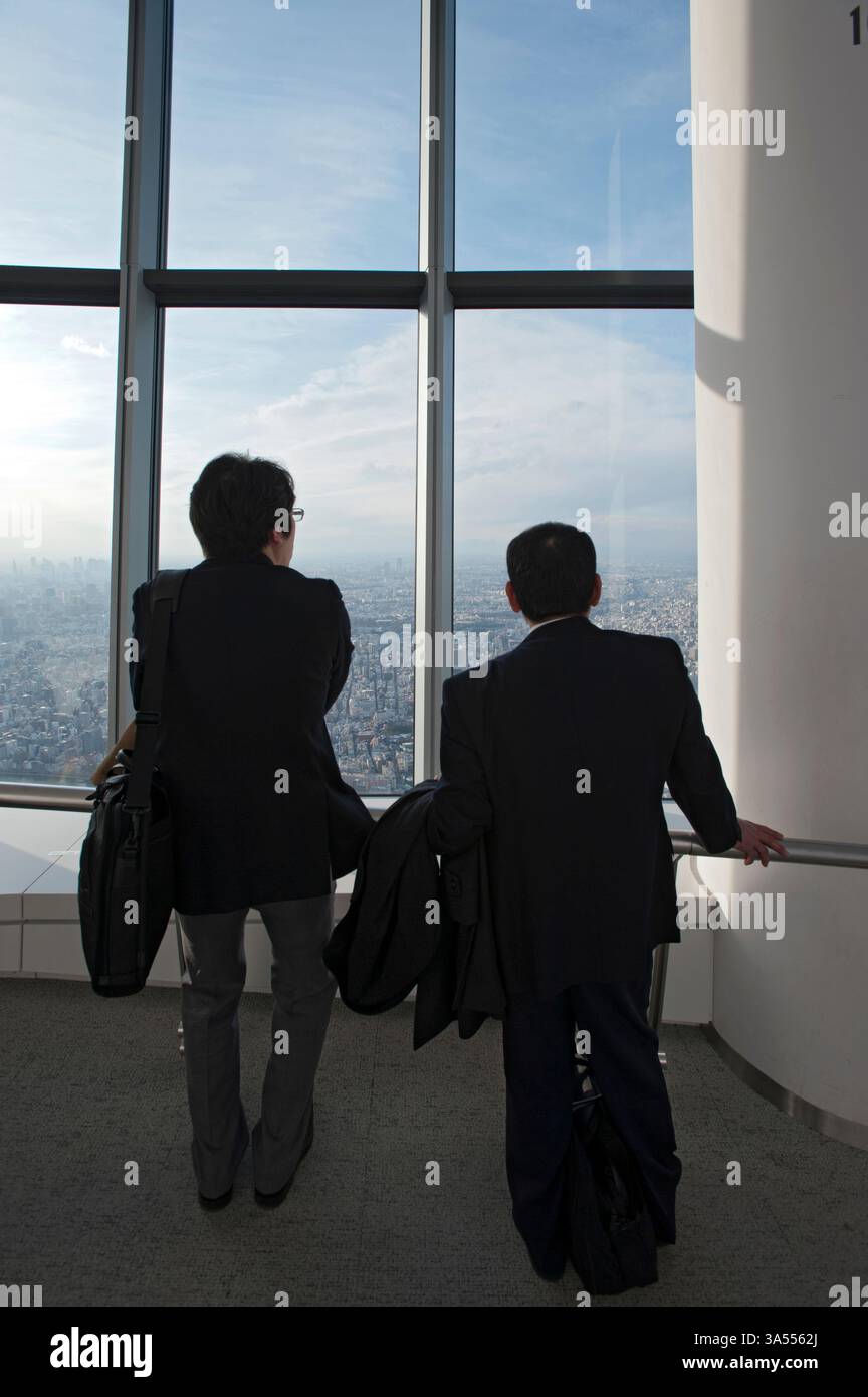 Visitors enjoying panoramic views of metropolitan Tokyo from the Tembo ...