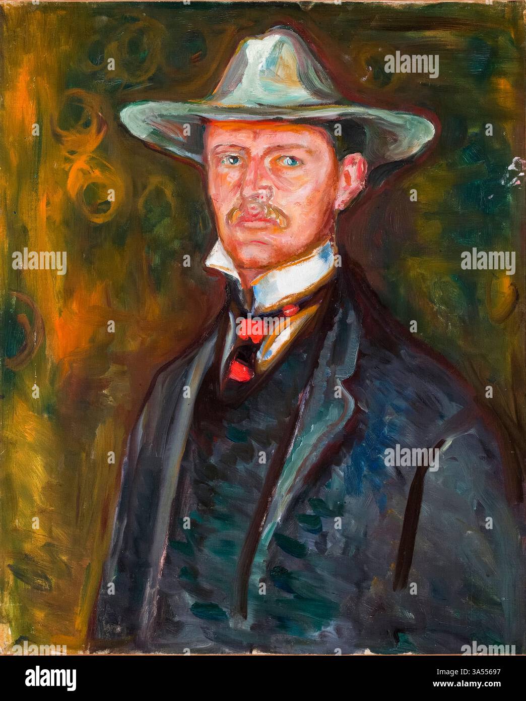 Edvard Munch, Self-portrait in a broad-brimmed hat, painting in oil on ...
