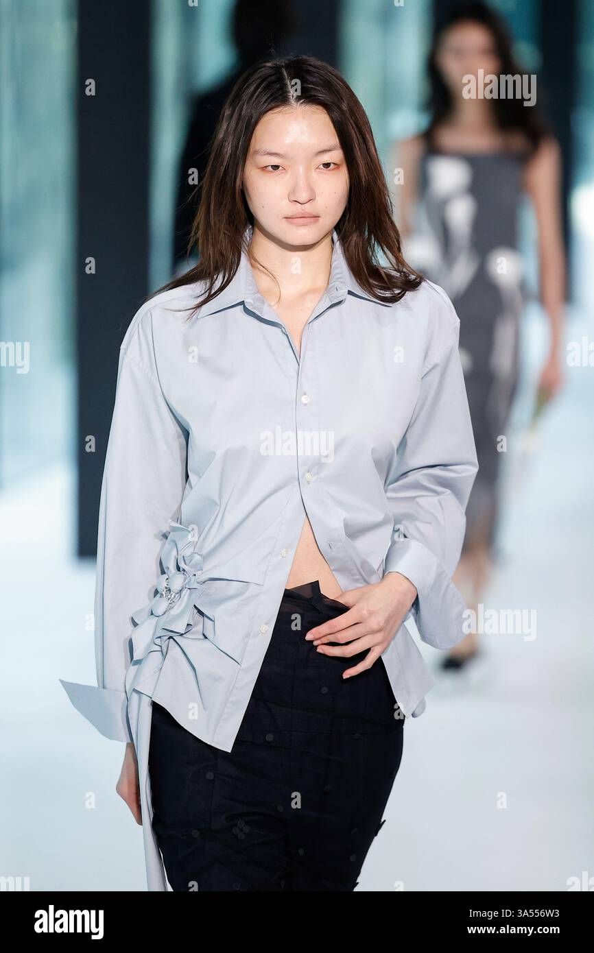 March 21, 2025, Tokyo, Japan: Models wearing fashion brand RIV NOBUHIKO ...