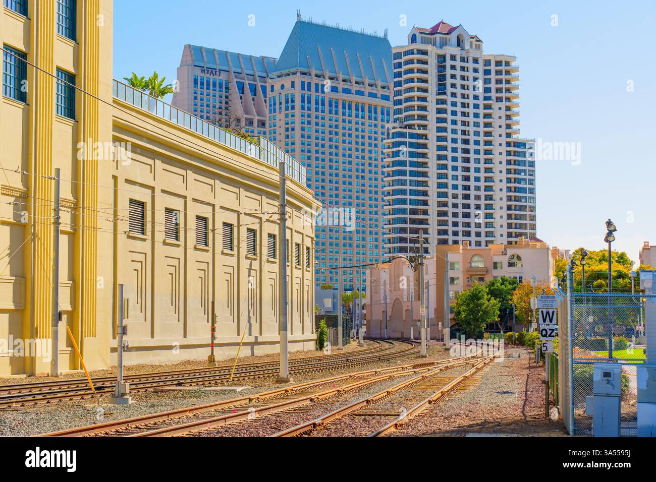 San Diego, California - January 14, 2025: Vibrant urban scene showcasing the Santa Fe Depot in ...