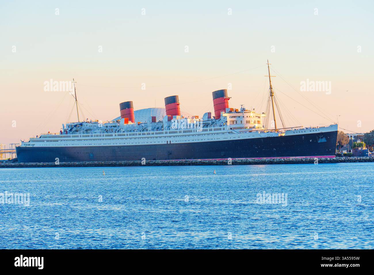 Long Beach, California - January 11, 2025: Iconic RMS Queen Mary moored ...