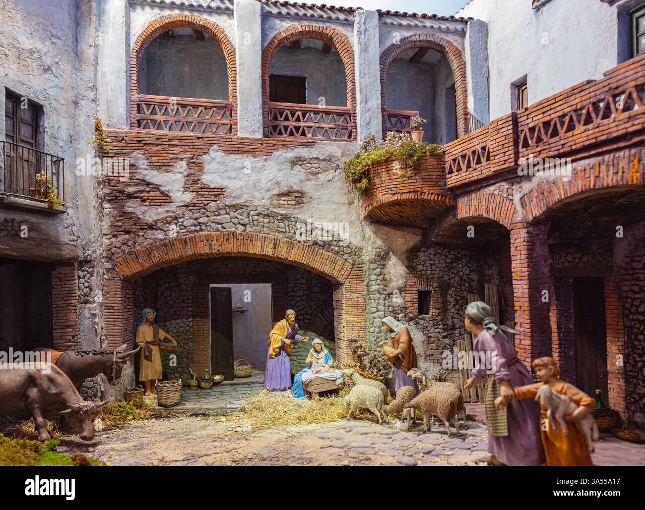 Nativity presepio scene. Christmas crib.Typical Christmas cot at a ...