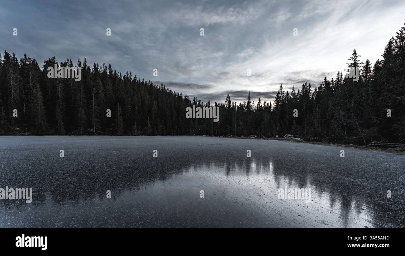 a frozen lake up in the totenåsen hills, norway Stock Photo - Alamy