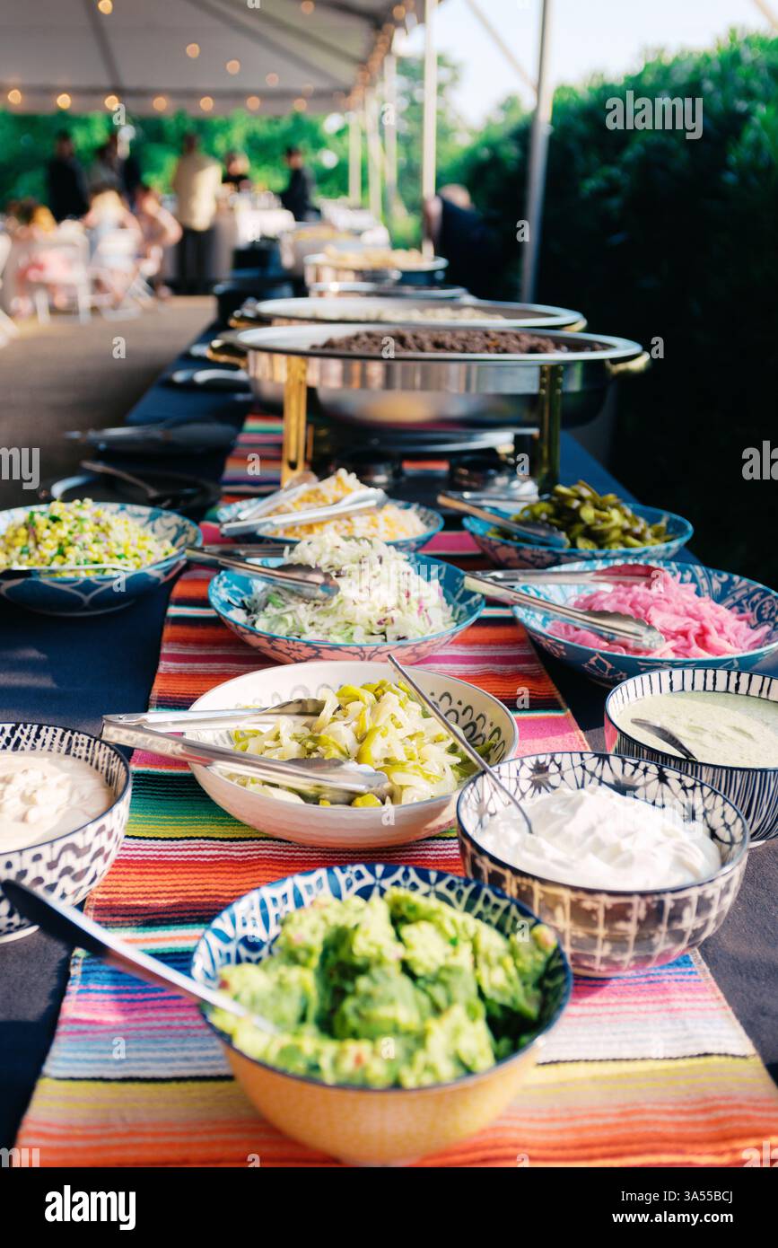 Colorful Mexican food buffet set up for dinner at a summer event Stock ...
