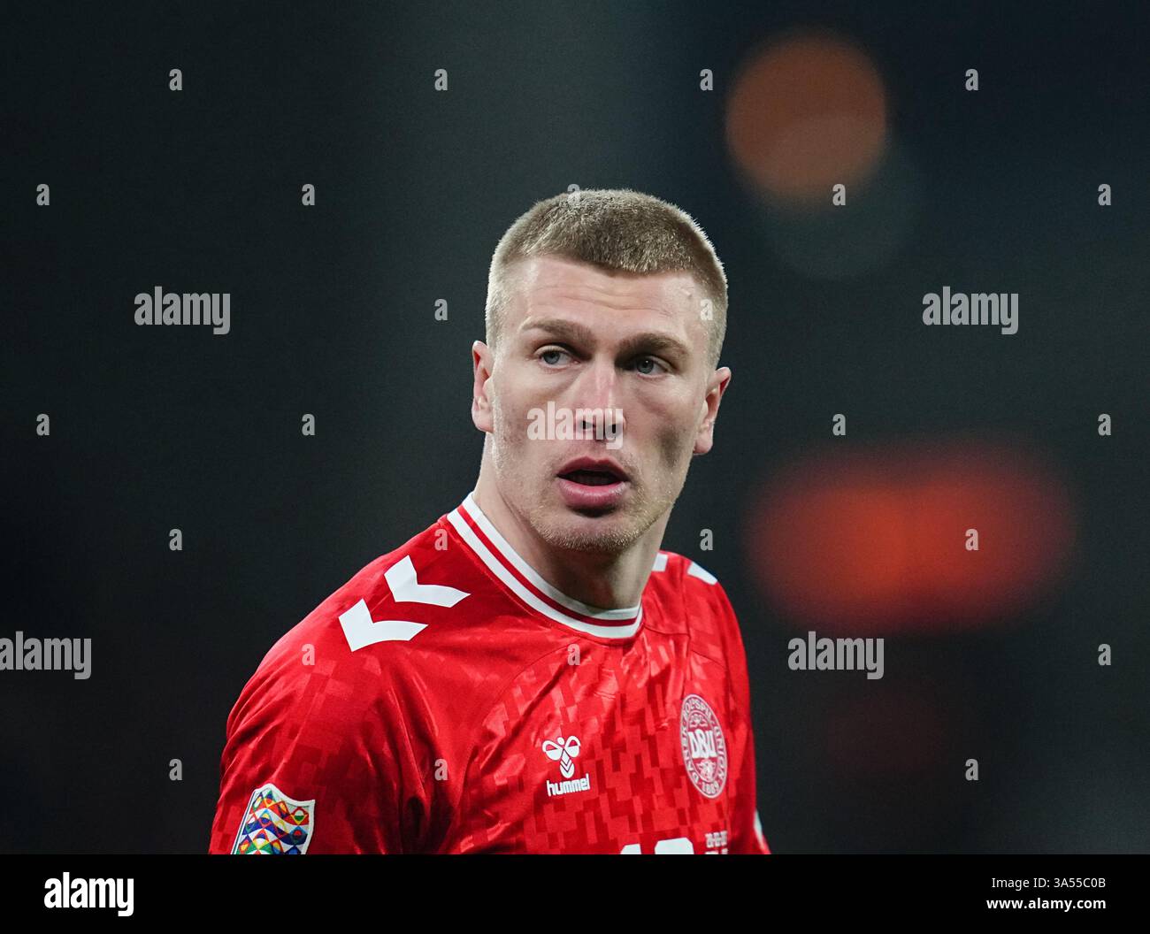 March 20 2025: Rasmus Kristensen of Denmark looks on during a UEFA ...