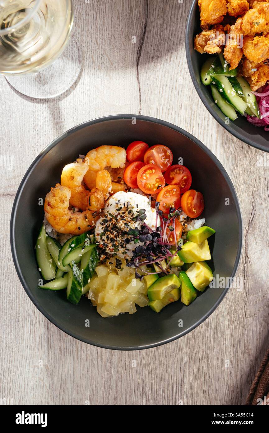 Hawaiian poke bowl shrimps rice hi-res stock photography and images - Alamy
