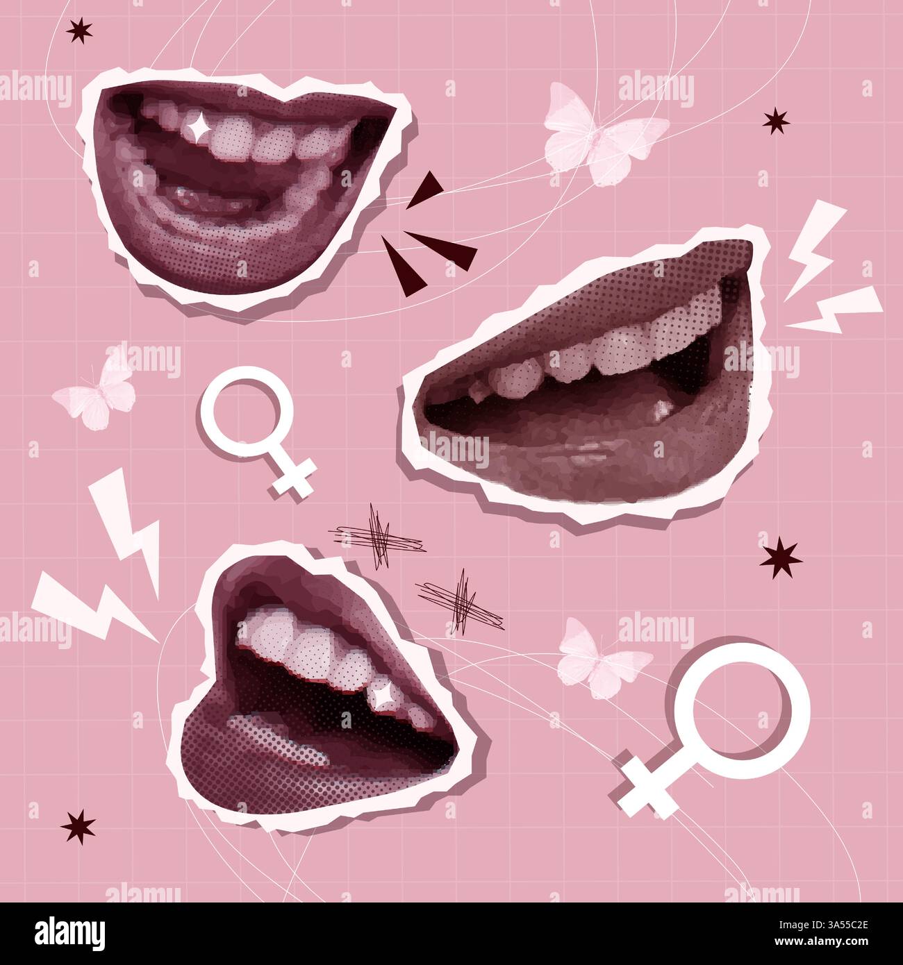 Empowering Women. Voice and Expression in Artistic Collage. vector ...