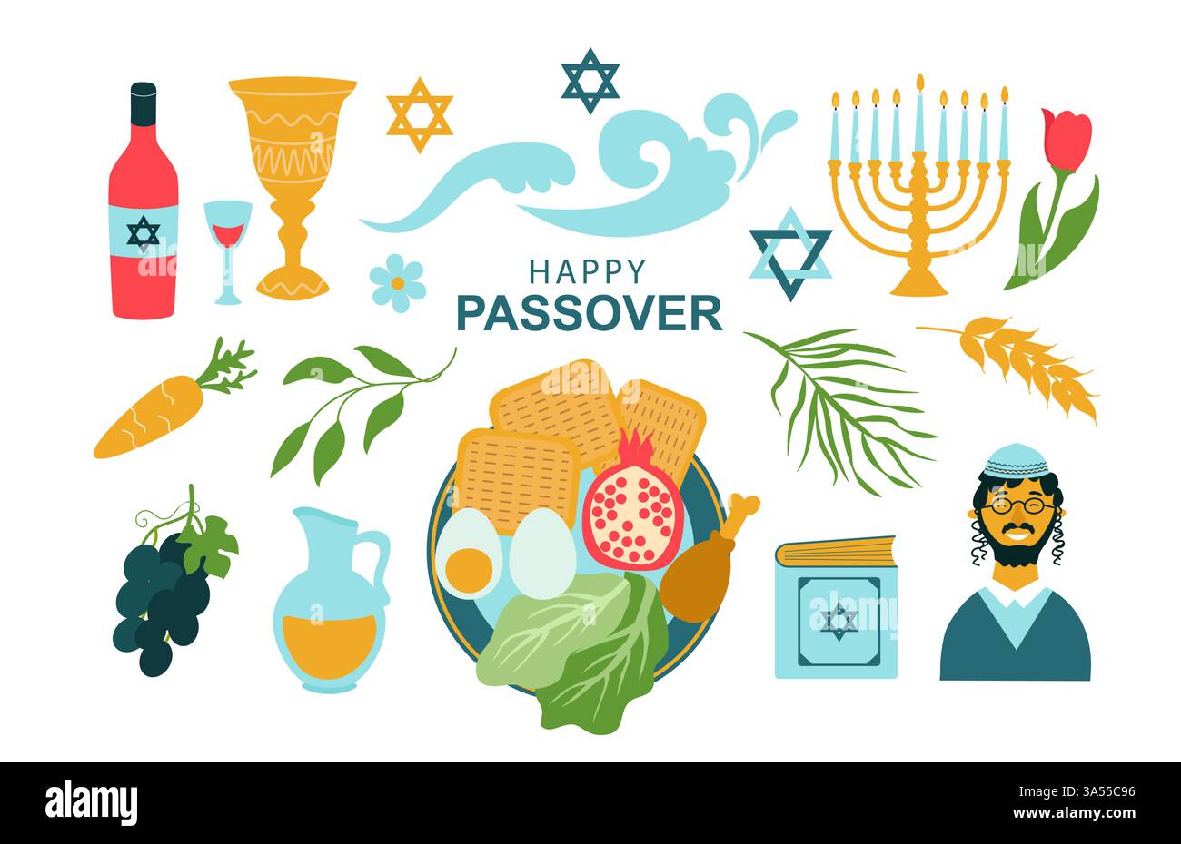 Happy Passover. Set of icons celebrating Jewish holiday Pesach . Vector ...
