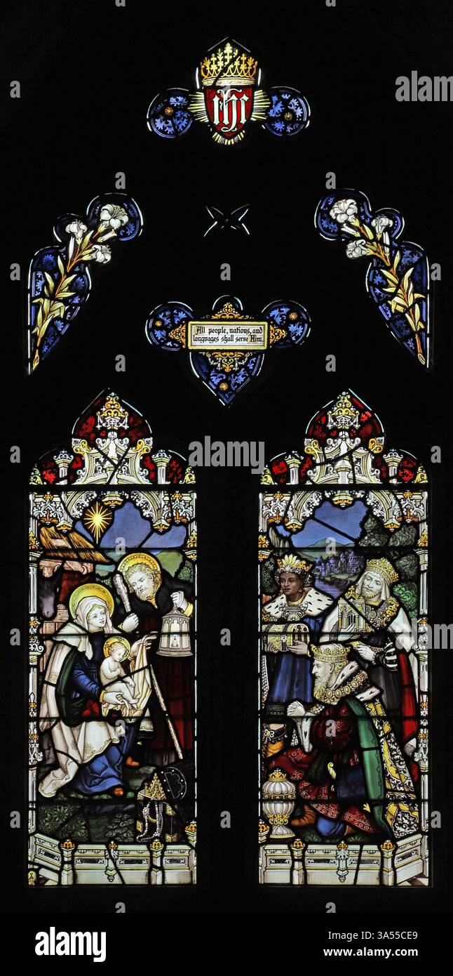 A stained glass window by C E Kempe & Co. depicting the Adoration of ...