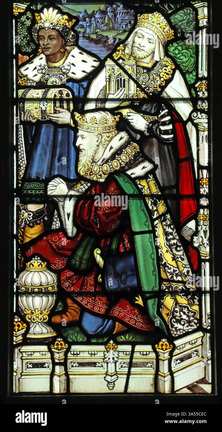 A stained glass window by C E Kempe & Co. depicting the Adoration of ...