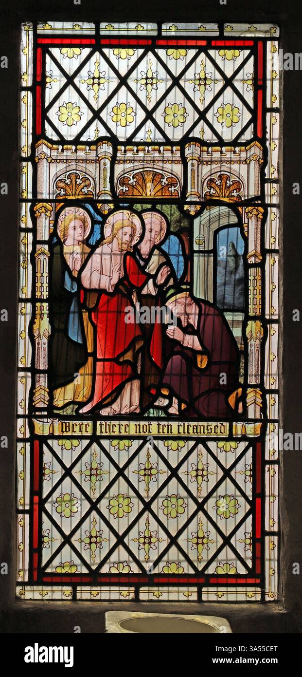 A stained glass window depicting Jesus healing a leper, St Mary's ...