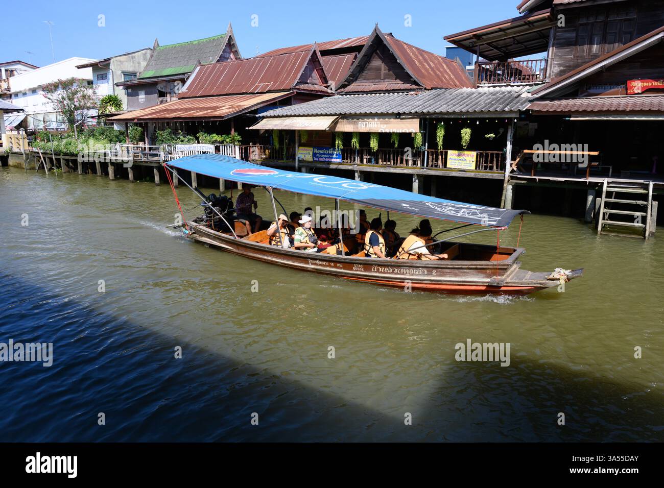 Amphawa, Thailand. 15th Mar, 2025. A tourist boat passes the ...