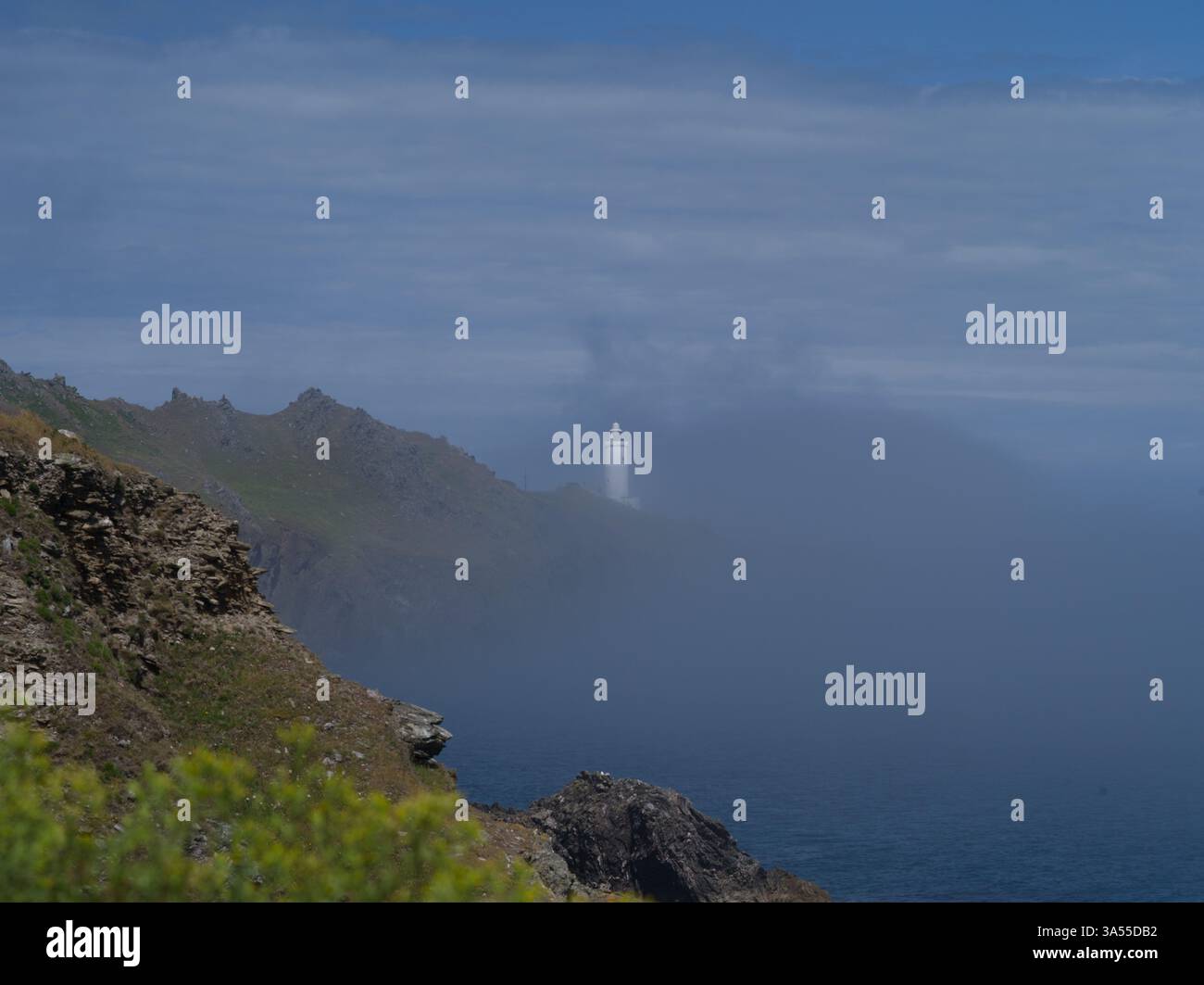 Start Point lighthouse, Devon UK variations of scene in fog Stock Photo ...