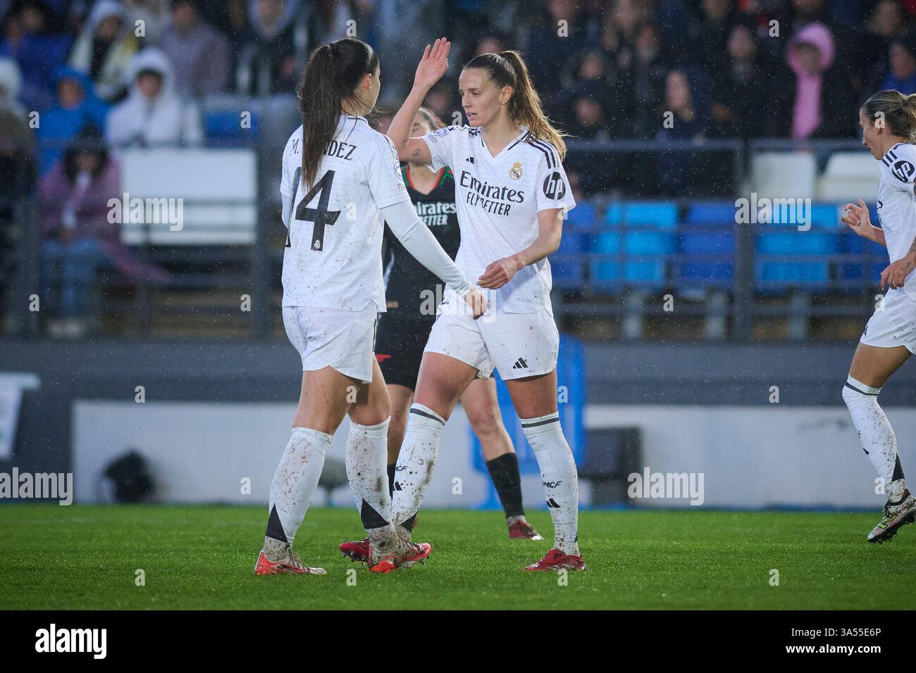 Madrid, Spain. 18th Mar, 2025. Real Madrid CF`s Maria Mendez (l) and ...