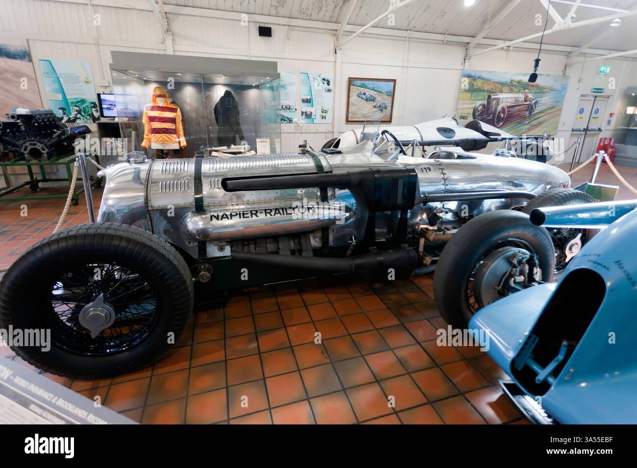 Side view of the Napier-Railton, on display in the ERA shed at Brooklands Museum, Waybridge ...