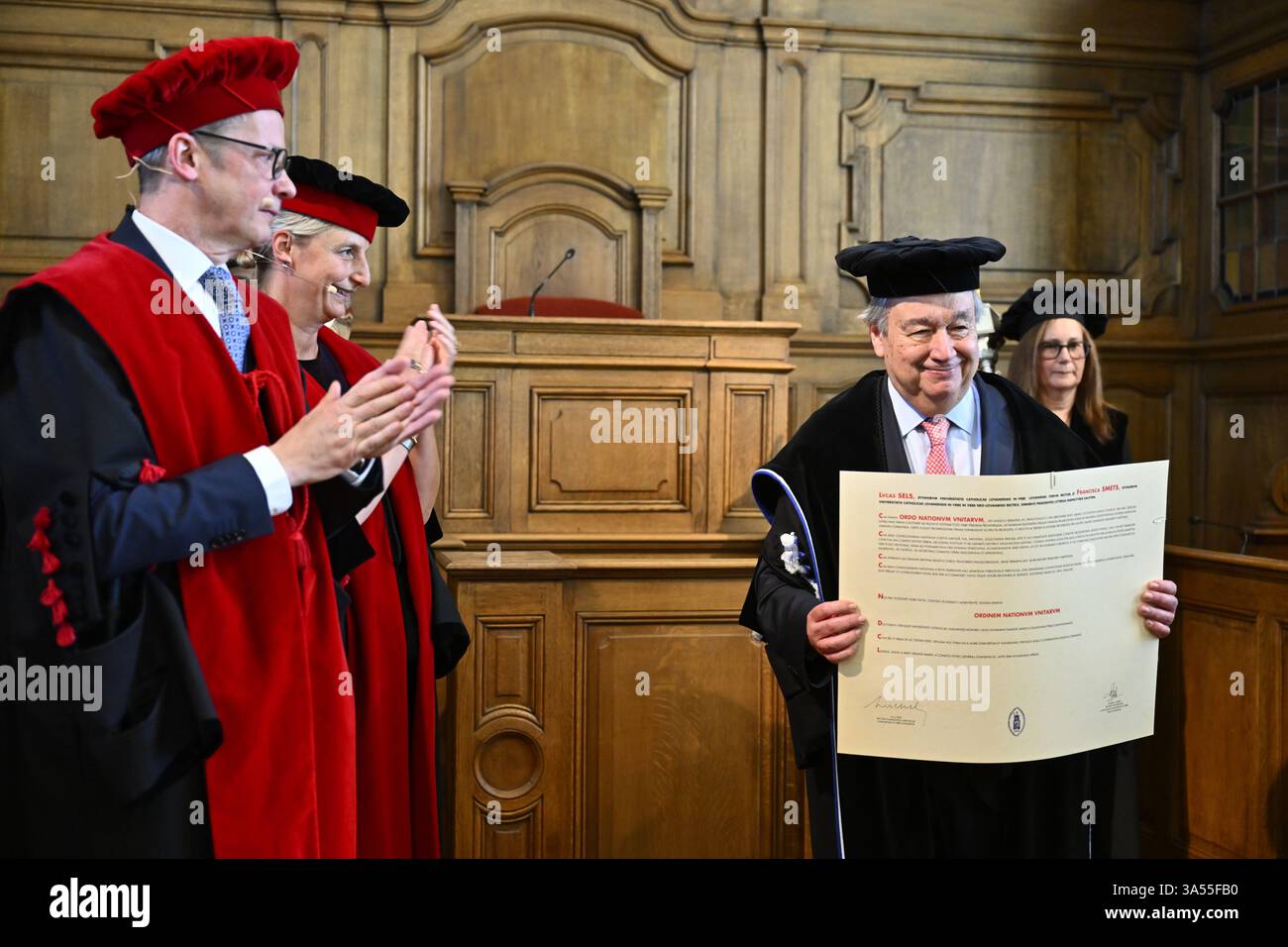 KU Leuven rector Luc Sels, UCLouvain rector Francoise Smets and UN ...