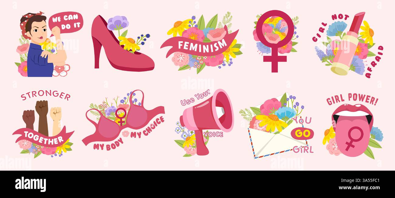 Empowering Women through Art Feminism and Strength, vector illustration ...