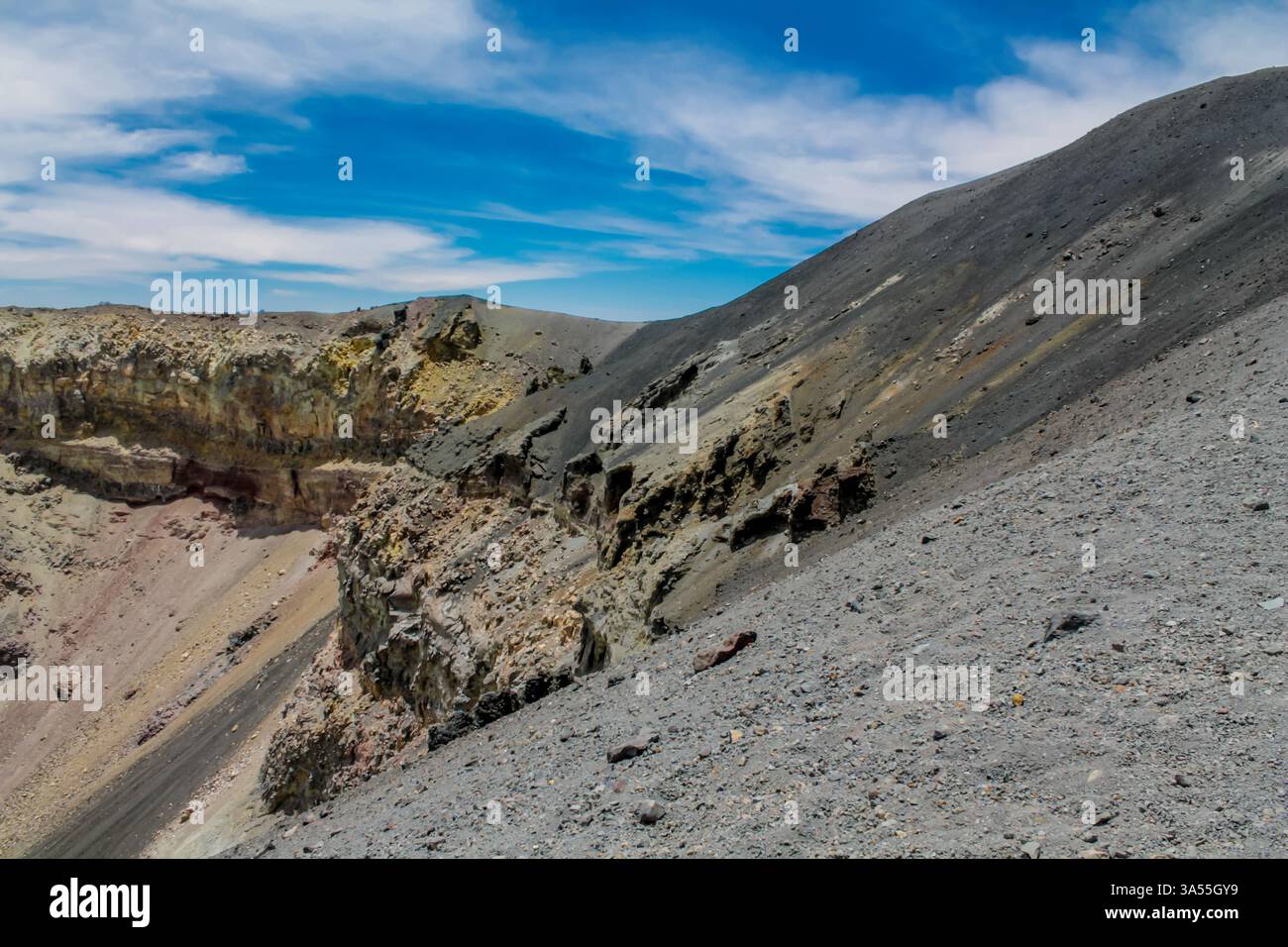 Volcanic desert landscape of Andes mountains in South America. High ...