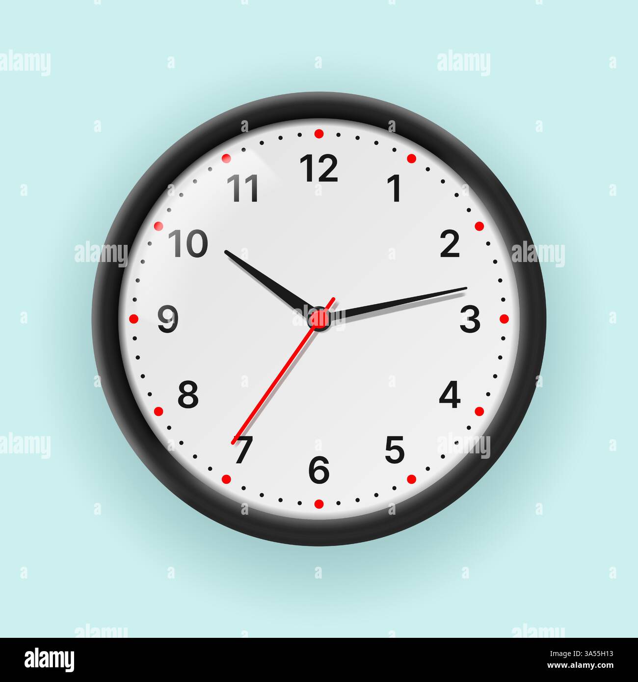 Wall clock with hands and white dial with numbers isolated on light ...