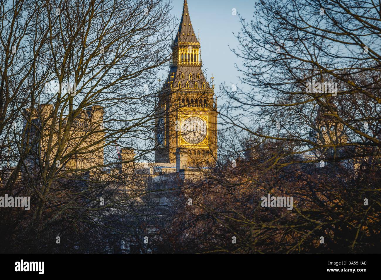 The Great Clock of Westminster, famously known as Big Ben glistens in ...