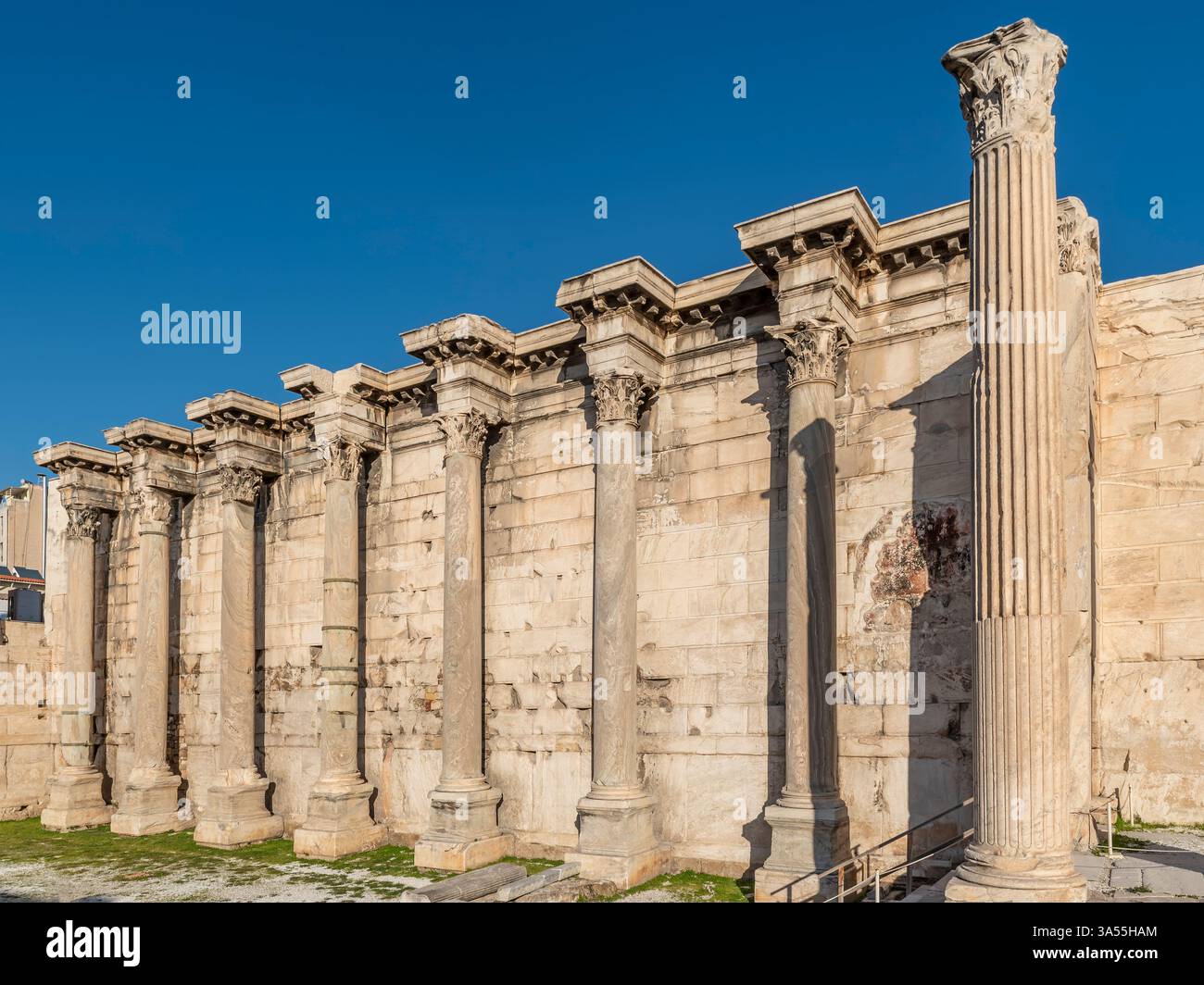A view of the exterior of the ancient Library of Hadrian in the ...