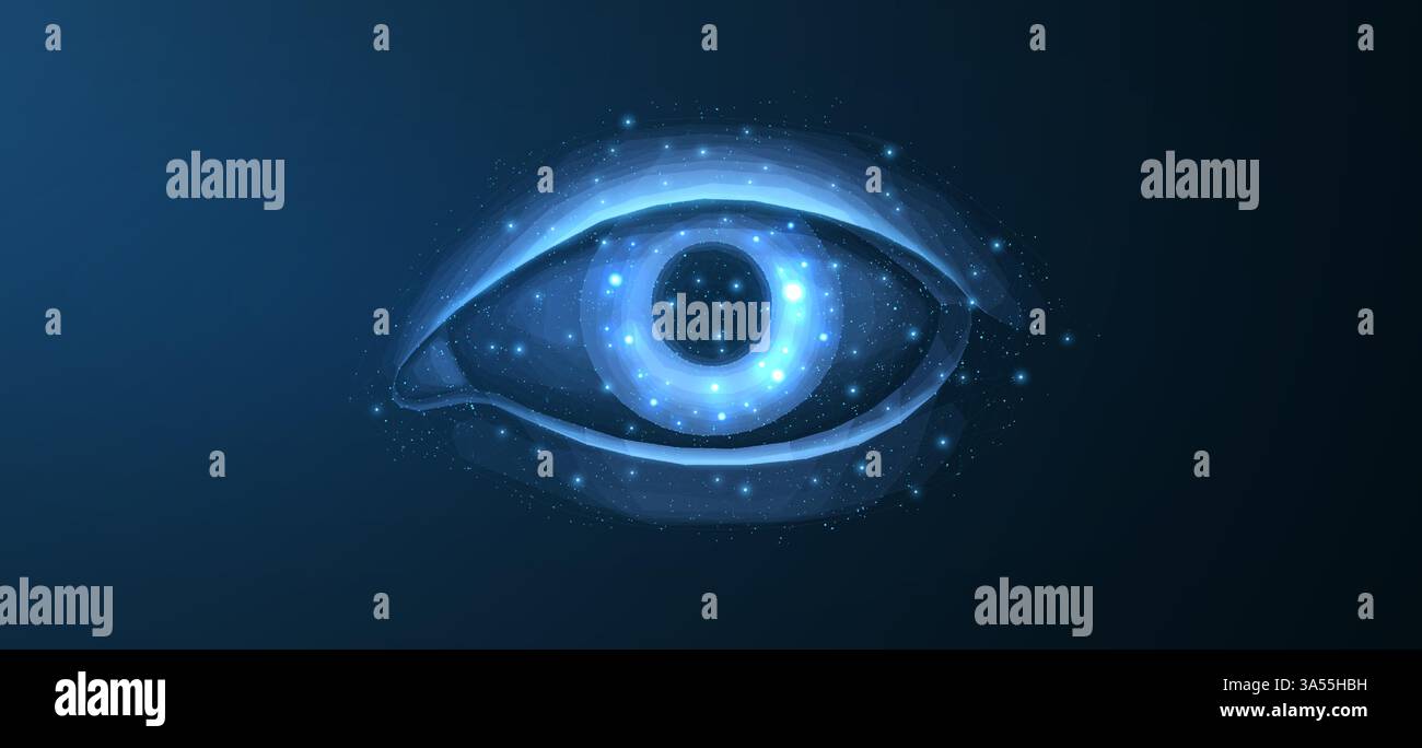 Human eye on blue background. Ophthalmology concept, eye technology ...