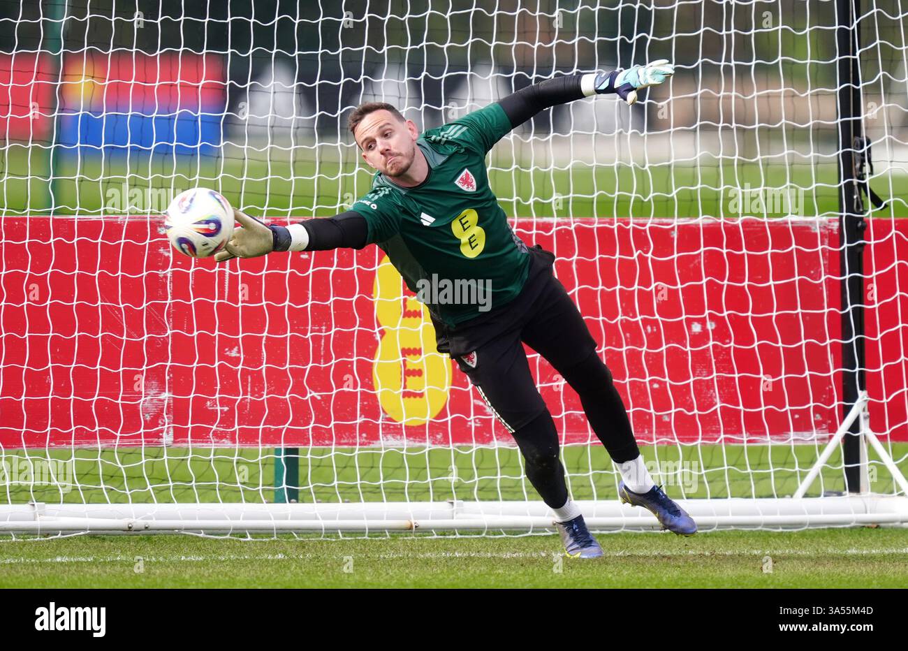 Wales goalkeeper Danny Ward during a training session at the Vale ...