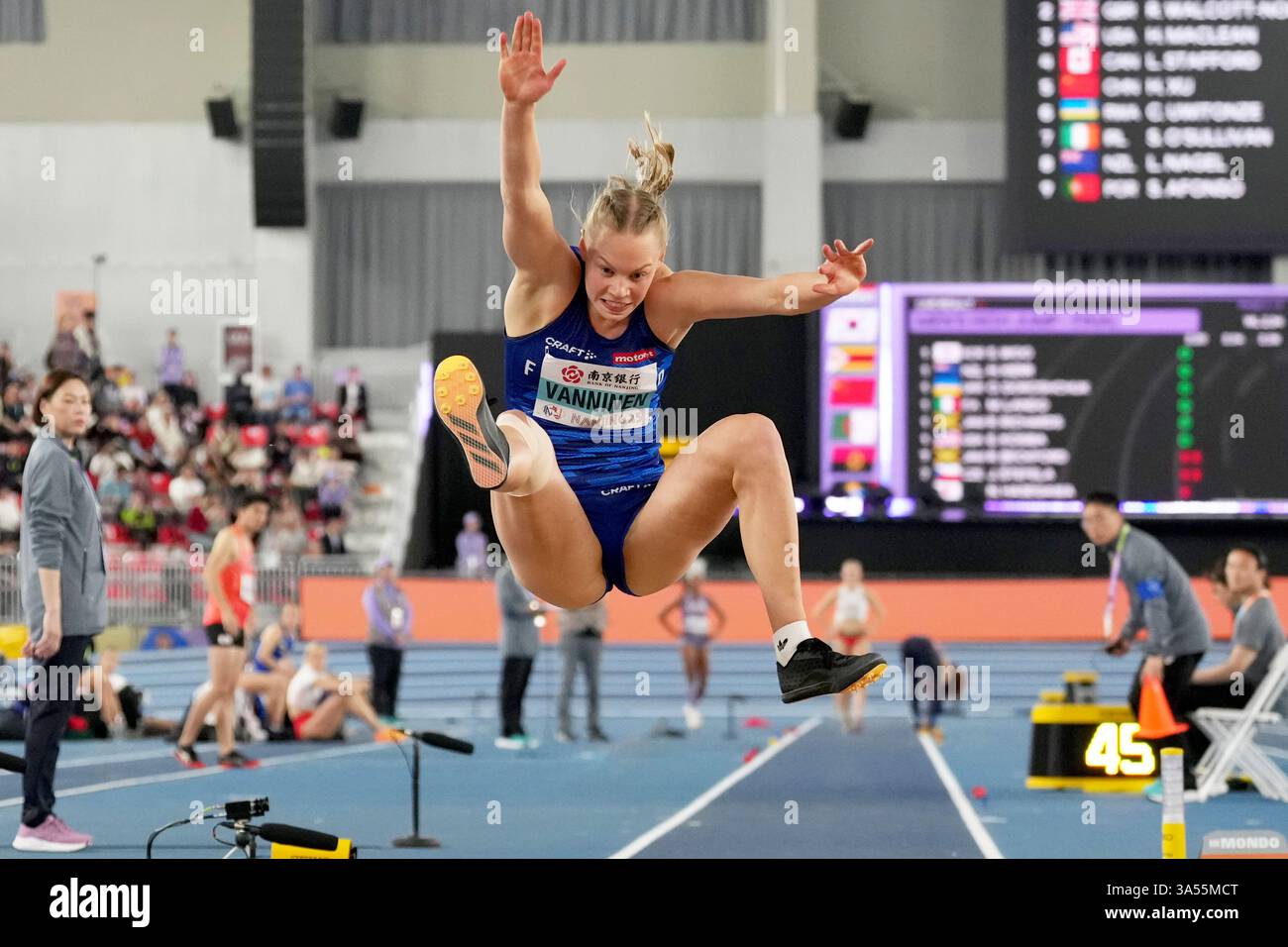 Saga Vanninen, of Finland, competes in the pentathlon long jump at the ...