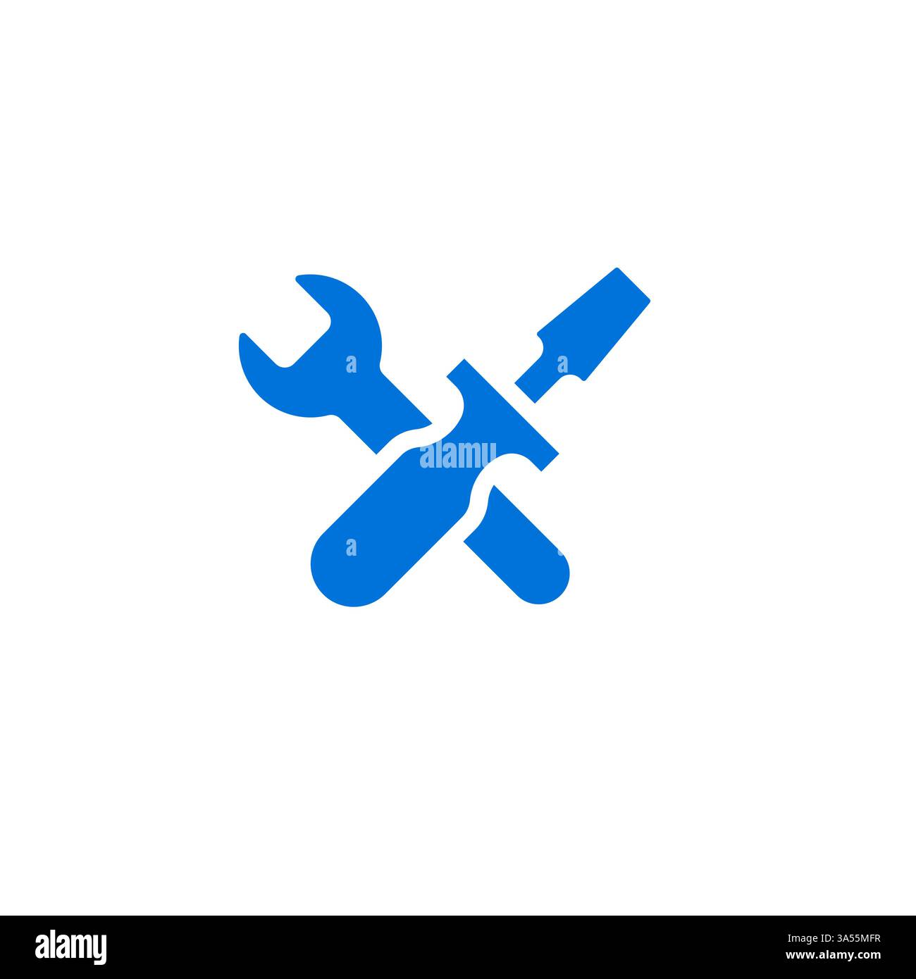 Blue hammer and wrench crossed symbol representing repair and ...