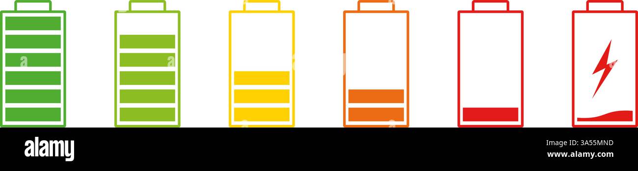 Battery Life Indicator Icon Set. Battery Charging And Power Level ...