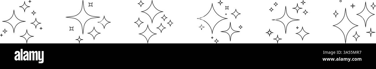 Sparkle And Shine Line Icon Set. Decorative Stars Outline Symbol Collection. Editable Stroke ...