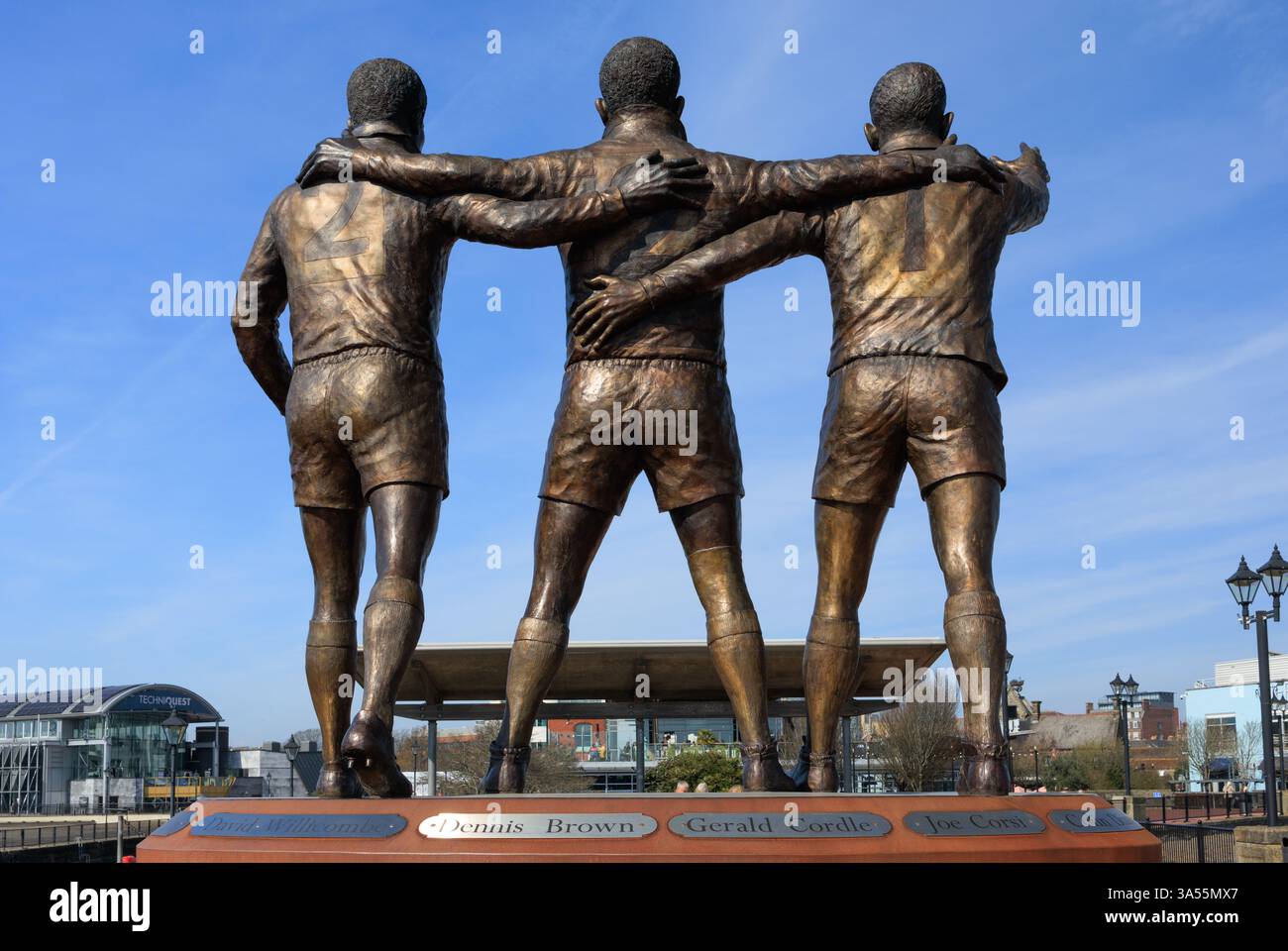 Bronze statue of three Welsh rugby league legends, Billy Boston, Clive ...