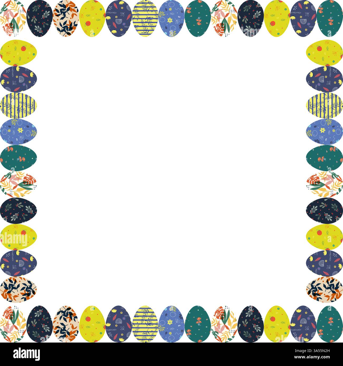 Colorful painted Easter eggs square frame. Easter holidays border frame ...
