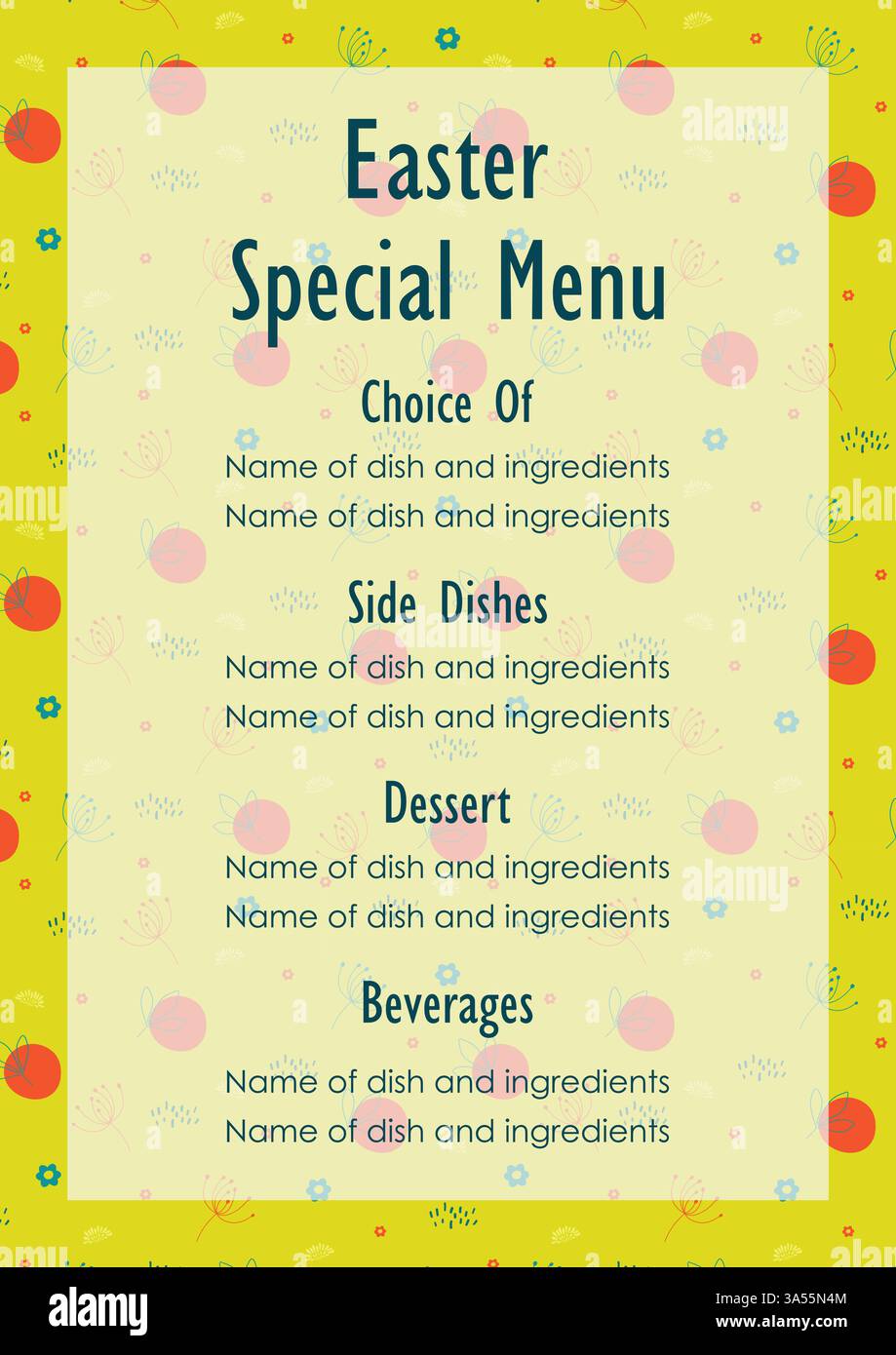 Menu template with decorative floral frame. Easter menu template ...