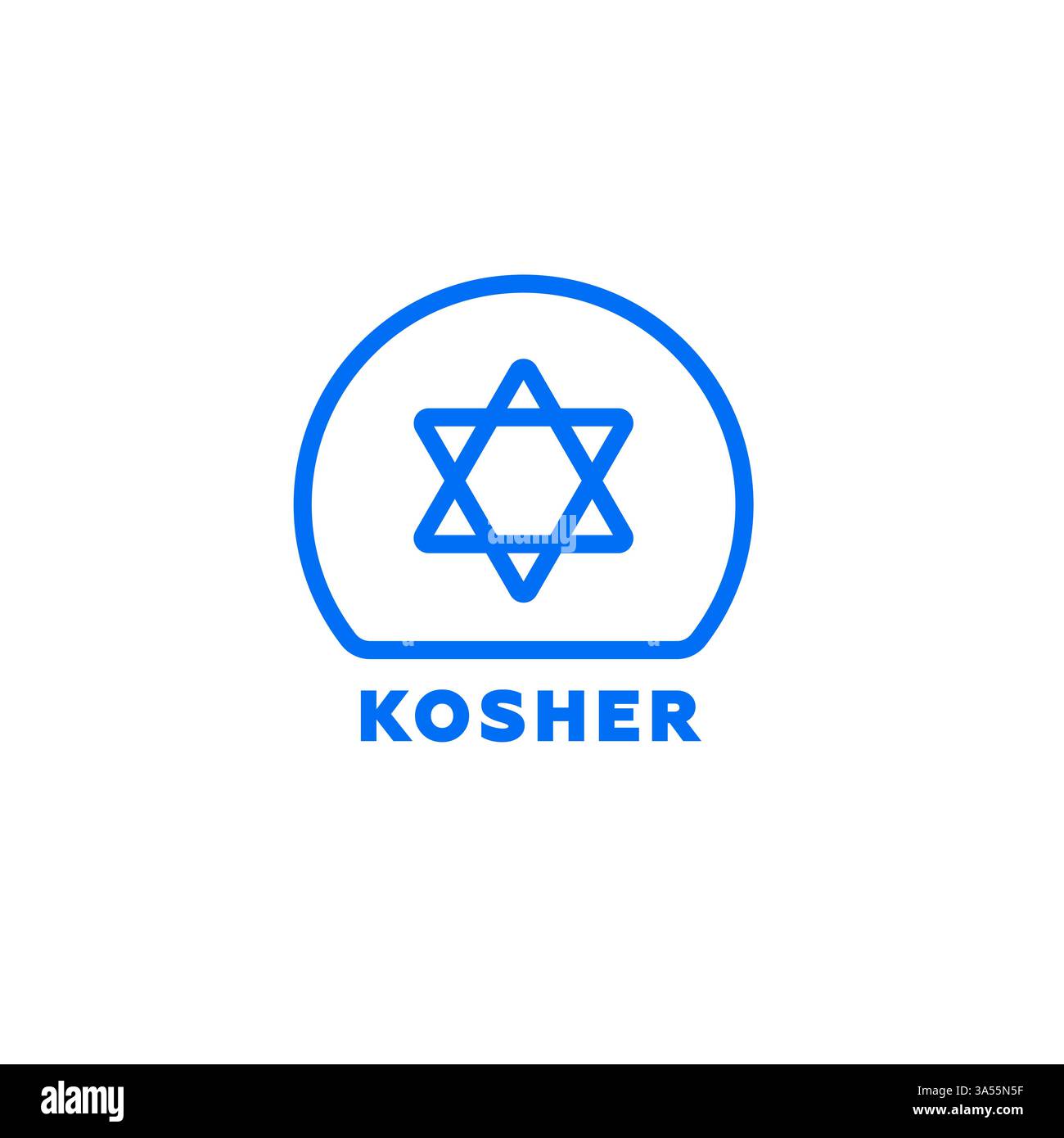 Kosher certification symbol with star of david in blue line art style ...