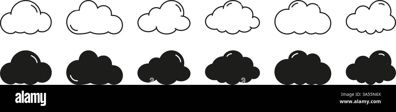 Cloud line and solid icon set. Meteorological outline and bold weather ...