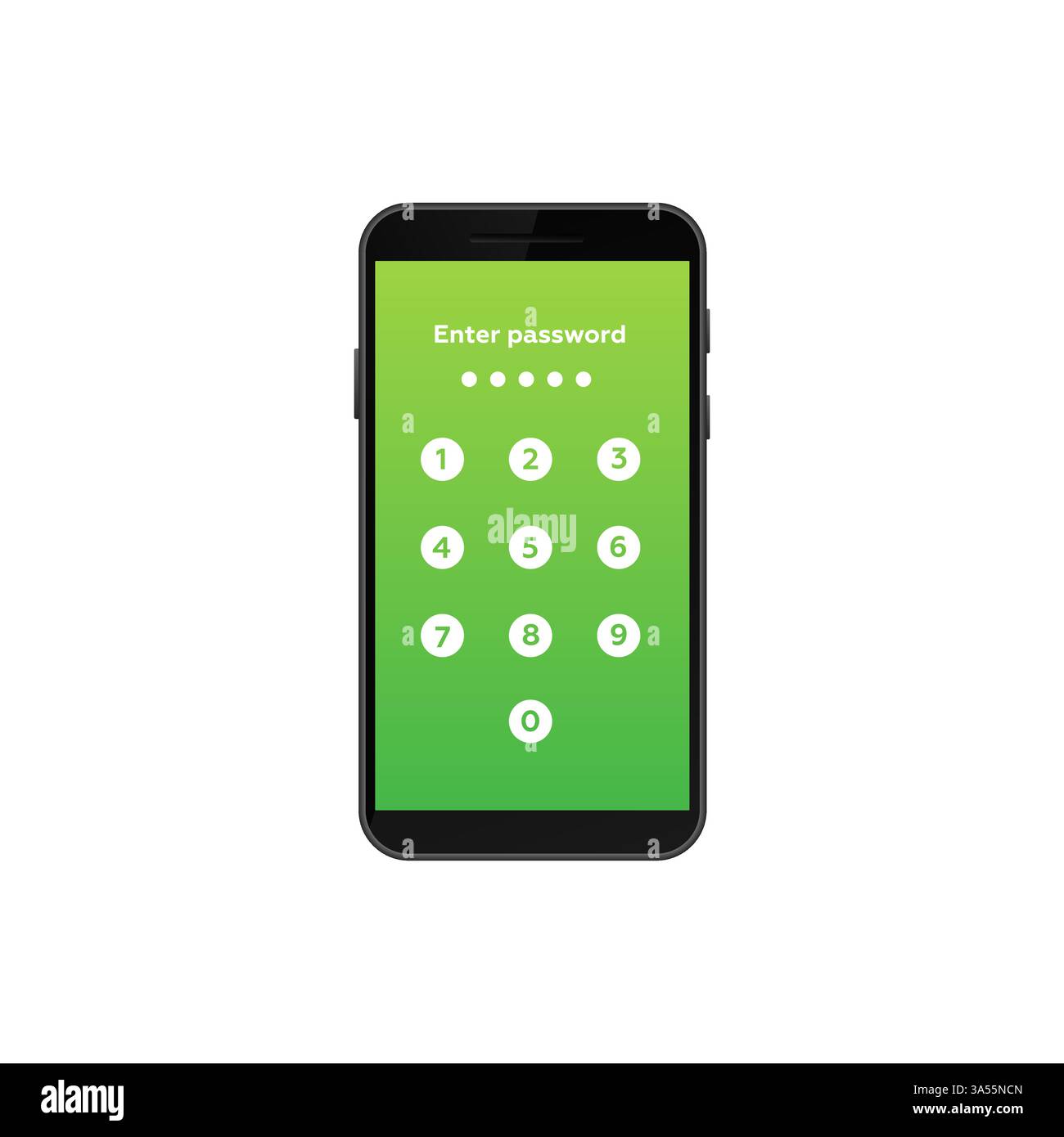 Smartphone displaying green password entry screen with number pad icons ...