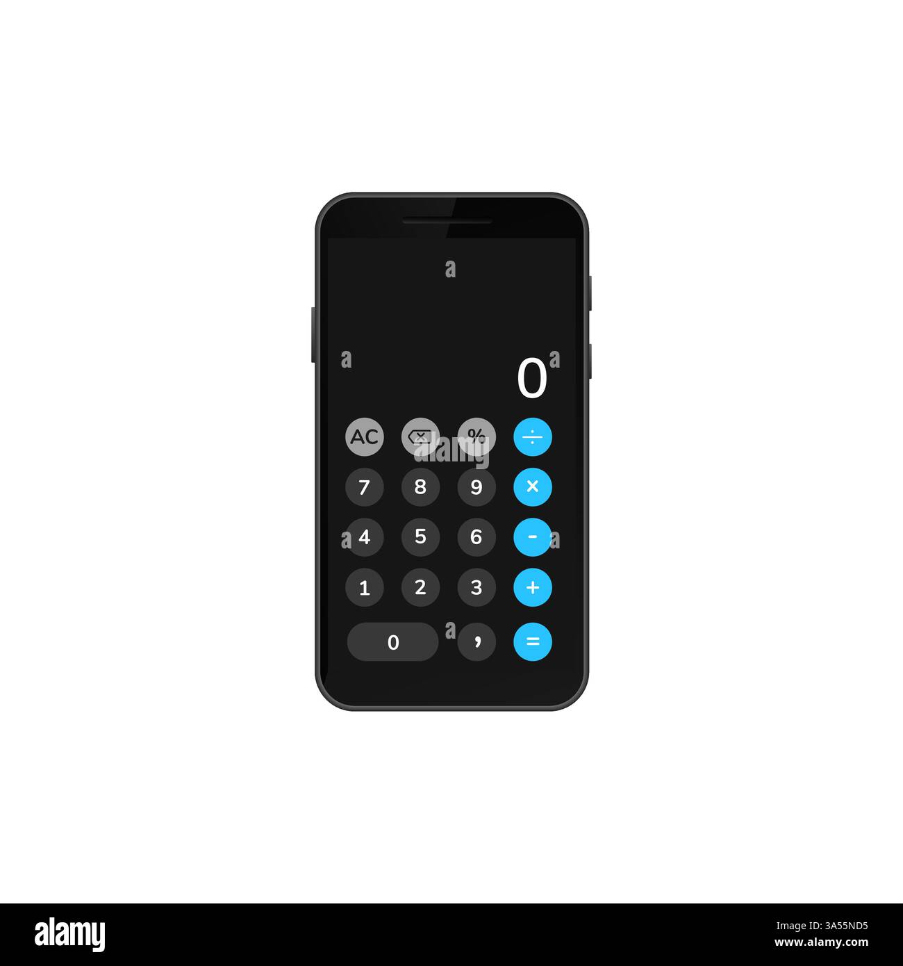 Digital calculator app interface on modern smartphone display with numeric keypad design Stock ...