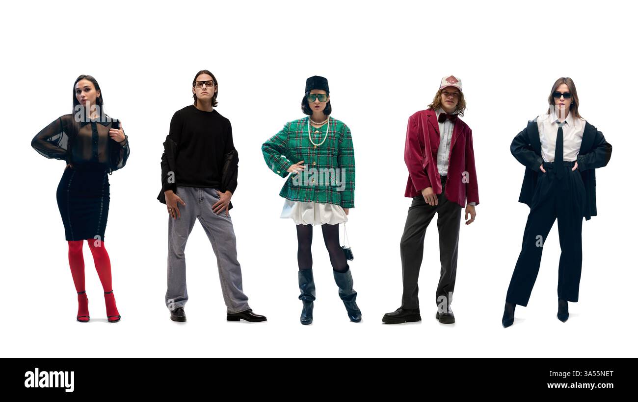 Set of five confident men and women wearing stylish, comfortable and ...