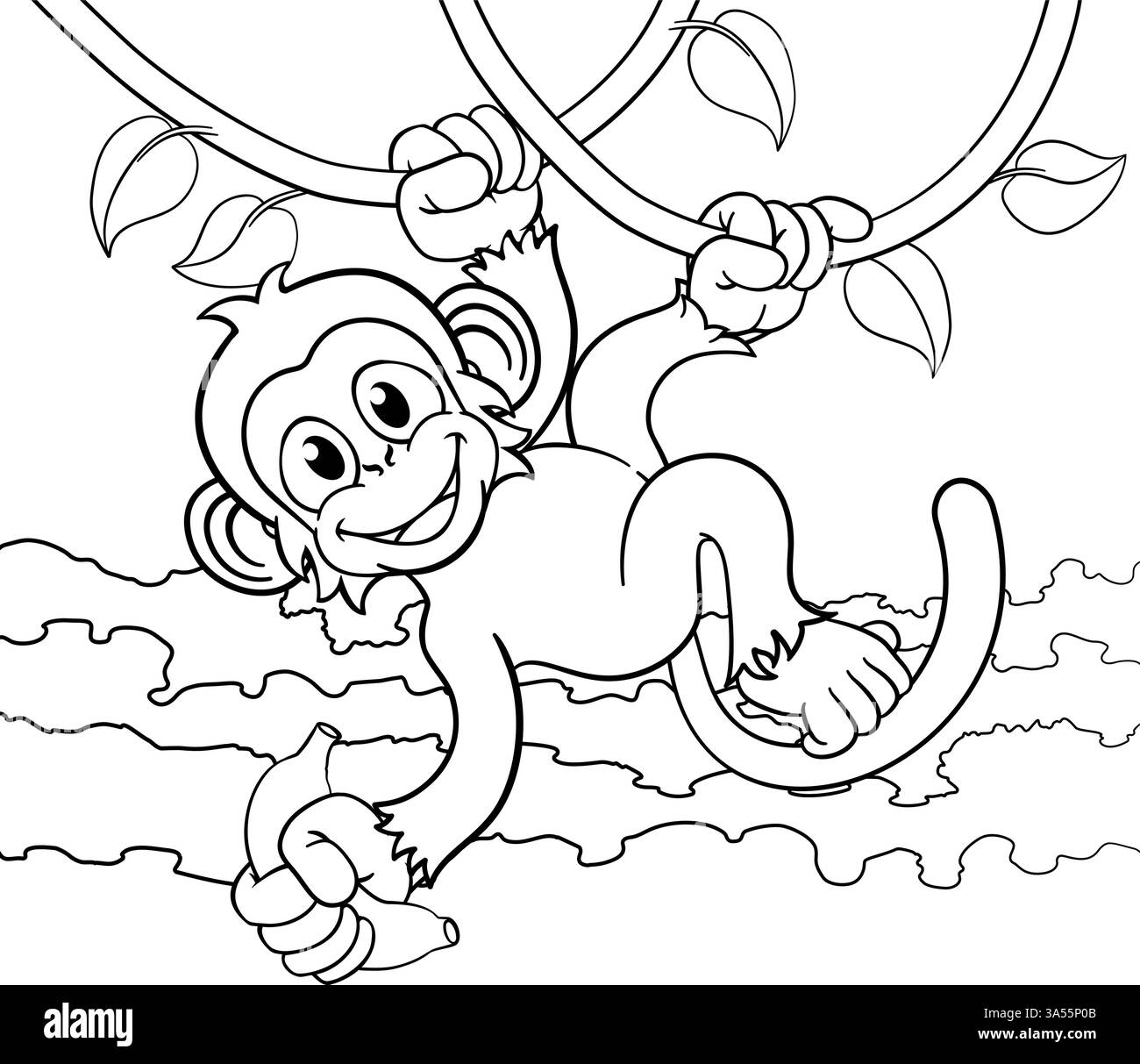 Monkey Singing On Jungle Vines With Banana Cartoon Stock Vector Image ...