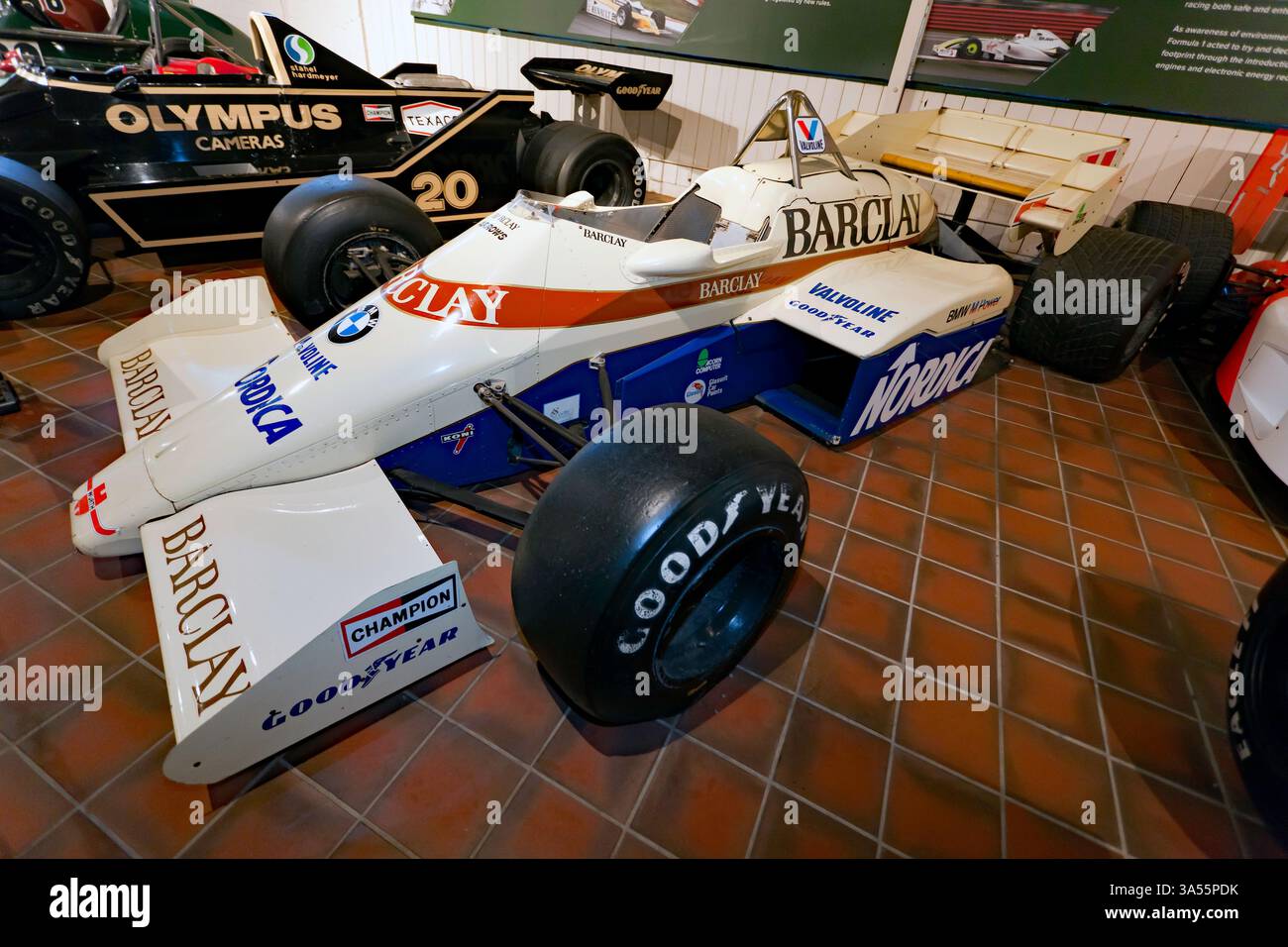Three-quarters front view of a 1984, Arrows A7, Formula One Car, in the ...