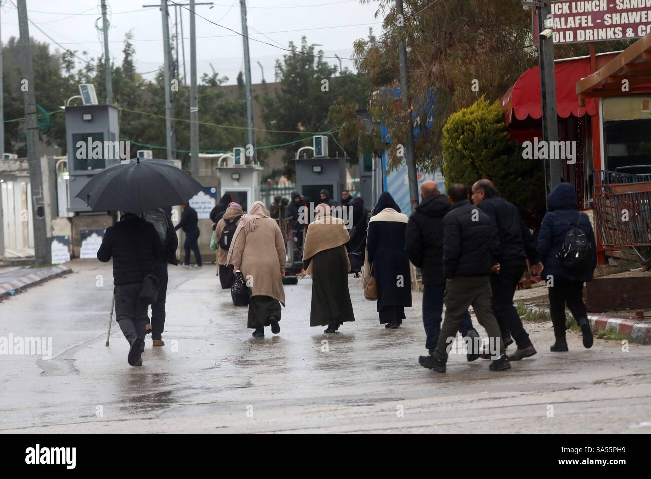 Palestinians, living in West Bank, gather at the Israeli military ...